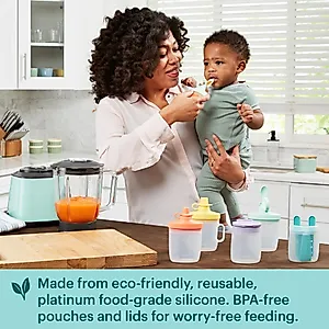 Pyrex Littles (6-PC) Silicone Baby Toddler Feeding Set, 5 OZ Pouches and Lids For Food & Beverage, Airtight Leak-Proof, BPA Free Non-Breakable Dishwasher Safe, Ages 6 Months +