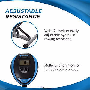 Stamina Easyrow Hydraulic Rower Machine with Smart Workout App - Rowing Machine with Adjustable Resistance for Home Gym Fitness - Up to 300 lbs Weight Capacity