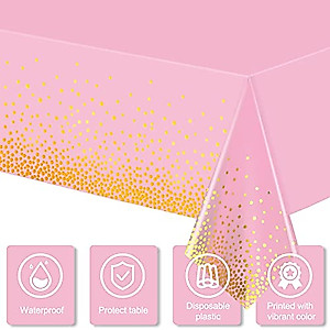 3 Pieces Dot Tablecloth Confetti Rectangle Plastic Disposable Table Cover for Birthday Wedding Baby Shower Engagement Anniversary Bachelorette Party, 54 x 108 Inch (Pink and Gold)