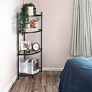 YSSOA 4 Tier Corner Display Rack Multipurpose Metal Shelving Unit, Bookcase Storage Rack Plant Stand for Living Room, Home Office, Kitchen, Small Space, 1-Pack, Black