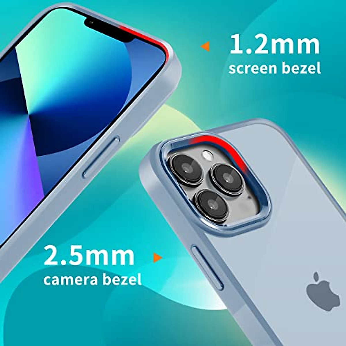 Pilipalanc Crystal Clear Acrylic Phone Case Designed for iPhone 13 Pro Max with Shockproof Bumper Non-Yellowing Anti-Slip Frosted Frame, Blue