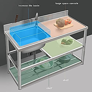 Single Bowl Commercial Kitchen Sink Workbench,Stainless Steel Utility Sink, Utility Kitchen Sinks faucet/drain Kit 100 * 50 * 80cm/39.9 * 19.7 * 31.5in B