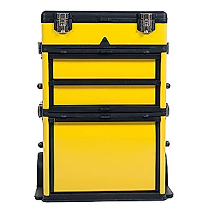 Stackable Rolling Tool Box Organizer with Telescopic Comfort Grip Handle – Mobile Upright Rigid Tool Chest with Wheels and Drawers by Stalwart