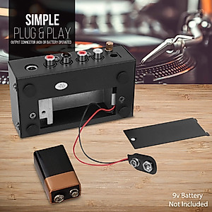 Pyle Phono Turntable Preamp - Mini Electronic Audio Stereo Phonograph Preamplifier with 9V Battery Compartment, Separate DC 12V Power Adapter, RCA Input, RCA Output & Low Noise Operation (PP555) BLACK