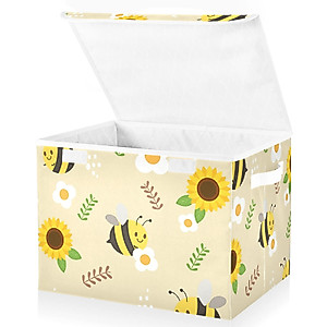 Tatenale Collapsible Storage Bins with Lids Decorative Fabric Storage Cubes Closet Organizer and Storage Basket Boxes Containers for Clothes Box Chest Nursery Folding Rectangle Cute Bee