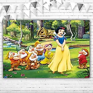 YouRan Princess Snow White Backdrop Enchanted Forest 5x3 Snow White and The Seven Dwarfs Party Background for Girl First Birthday Princess Vinyl Backdrops for Kids Room Wall Decor