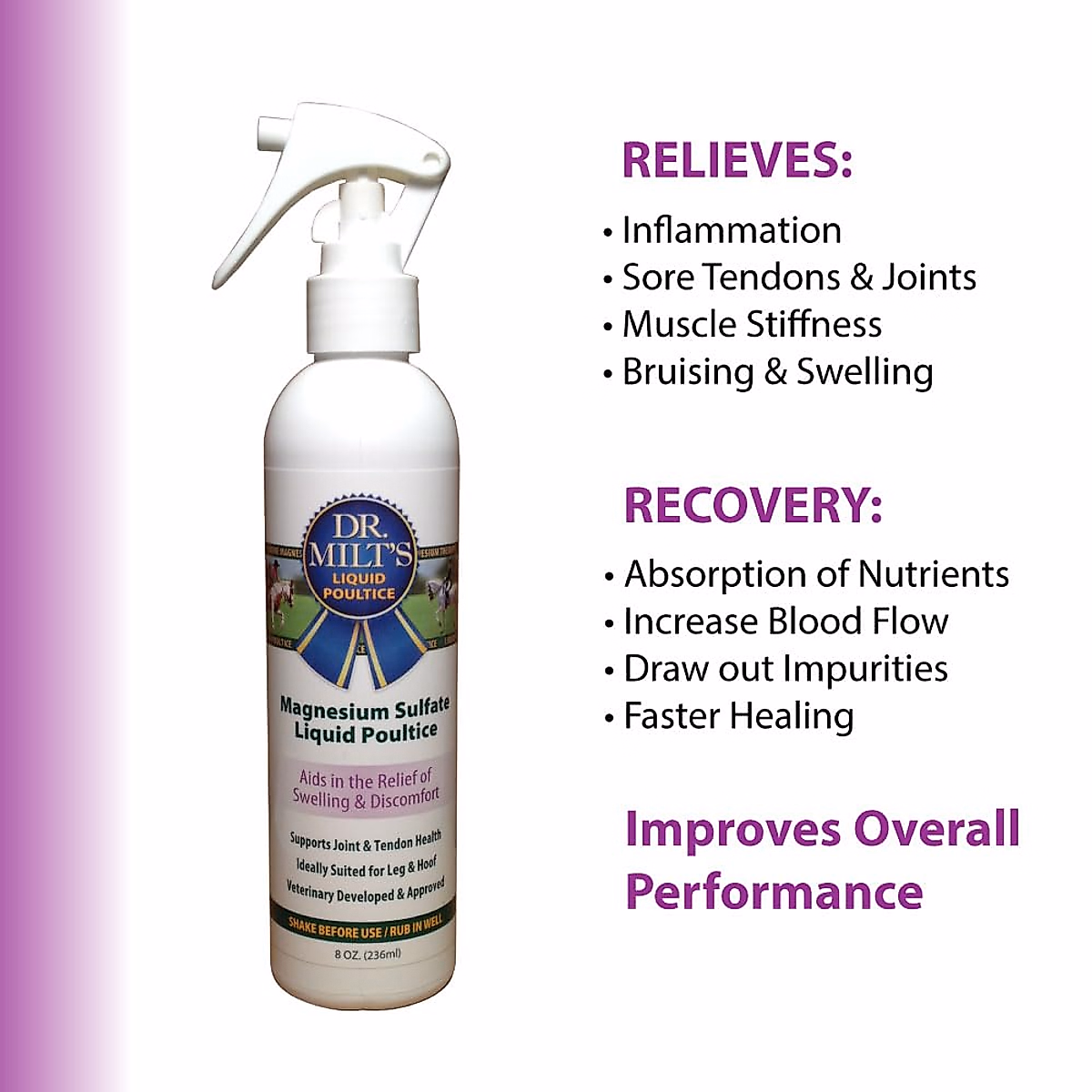 Dr. Milt's Horse Topical Epsom Salt Pain Relief Ointment Rub: Poultice and Liniment Fortified with Arnica for Horses and Animals. 2 Pack - 8oz Spray