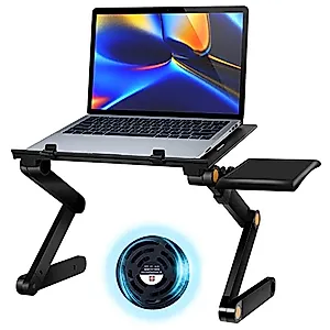 Uten Laptop Stand, Adjustable Computer Stand for Laptop with Mouse Pad, Ergonomic Laptop Stand for Bed Compatible with MacBook Pro Stand, Dell/HP Stand 10-15.6",Foldable Laptop Holder with 2 CPU Fans