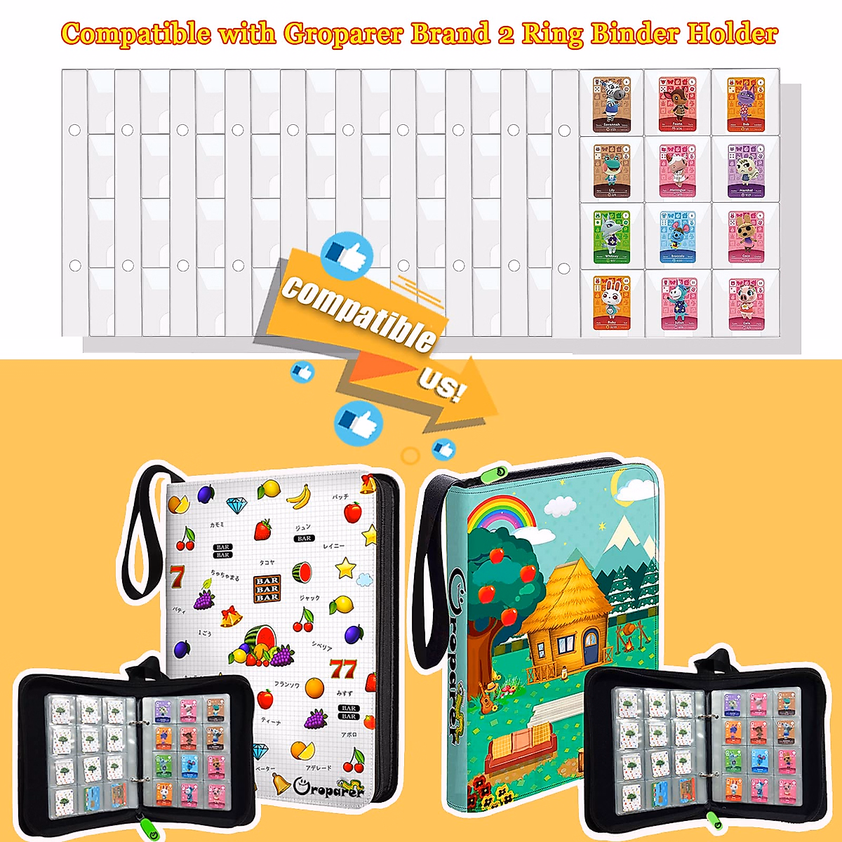 120 Pockets Extra Expansion Binder Sleeves for Animal Crossing Mini Cards Binder, ACNH NFC Tag Game Mini Cards Binder Sleeves 10 Packs