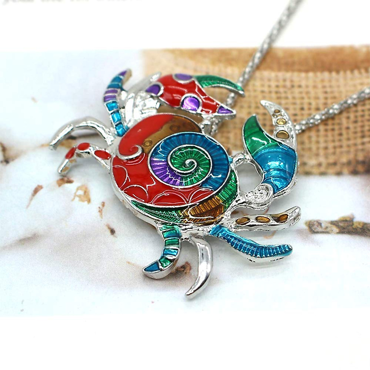 HSQYJ Charm Colorful Enamel Sea Animal Necklace Silver Tone Cute Enamel Choker Sea Crab Fashionable Necklaces for Women Unique Jewelry Gift and Souvenir