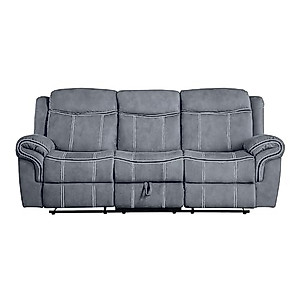 Acme Furniture Zubaida 41" x 87" Modern Velvet Reclining Sofa with USB Dock, 1 Storage Drawer, Tight Back & Seat Cushion, in 2-Tone Gray Finish