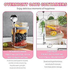 KISCVXE Overnight Oats Containers with Lids and Spoon,Overnight Oats Jars,10 Oz Cereal Dispenser,with Measurement Marks,Cereal, Milk, Vegetable Fruit Salad Storage Container 2PCS