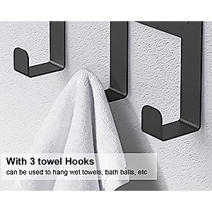 Towel Racks for Bathroom Wall Mounted, BETHOM Metal Square Tube Towel Rack with Shelf & 3 Hooks, Towel Storage Holders Wall for Rolled Bath Towel, Washcloths, Hand Towels, Black