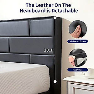 subrtex Bed Frame Twin Size with Headboard,Upholstered Faux Leather Mattress Foundation Platform with Solid Wood Slat Support,No Box Spring Needed,Noise-Free,and Easy Assembly Black