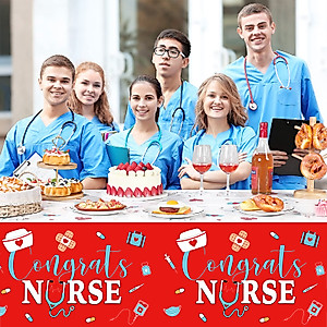 Moukeren 3 Pieces Nurse Graduation Tablecloth Nurse Graduation Party Supplies Nurse Plastic Congrats Table Covers Red White Nurse Graduation Table Cloth for Nurse Graduation Party Decor 54 x 108 Inch
