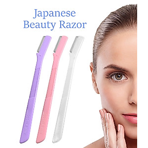 Seki Japan Eyebrow Beauty Trimmer, Women's Facial Razor, Disposable Facial Hair Removal Groomer, with Safety Cover 3 Pieces