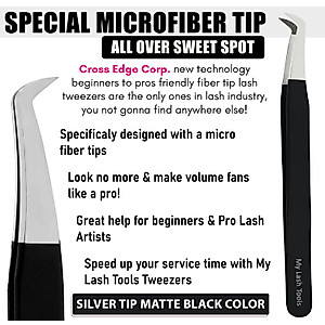 My Lash Tools Fiber Tip Lash Tweezers for Eyelash Extensions Pro Lash Tech Tweezer for Volume Lashes Stainless Steel Mink Lashes Fan Making Mega Volume Boot Lashing Tweezers (Black)