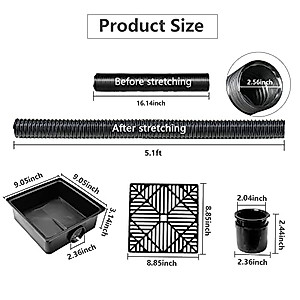 KYWYOYOU Rain Gutter Downspout Extensions Flexible, Catch Basin Downspout, Down Spout Extender, No Dig Low Profile Catch Basin Downspout Extension Kit for Cement Floor and Lawn Included.