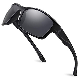 MAXJULI Polarized Sports Sunglasses for Men Women for Running Fishing Driving MJ8014 Black Frame with Grey Len