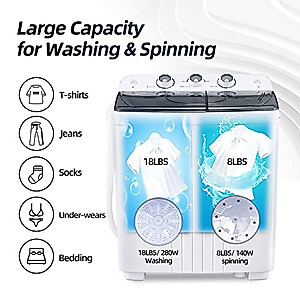 Portable Washing machine 20Lbs Capacity Mini Washer and Dryer Combo Compact Twin Tub Washing Machine Laundry Washer(12Lbs) & Spinner(8Lbs) with Built-in Gravity Drain,Low Noise for Apartment,Dorms,RV Camping, BLACK