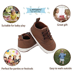 LAFEGEN Baby Boys Girls Classic PU Leather Loafers Soft Sole Oxford Dress Shoes First Walking Flat Moccasins Casual Sneaker(6-12 Months Infant 07 Brown)