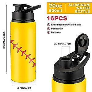 Yaomiao 16 Pcs Softball Gift Softball Water Bottles for Girls Softball Team Accessories Aluminum Water Bottle Bulk Snap Closure Reusable Leak Proof Sports Bottle for Team Gym Sports Travel(20 Oz)