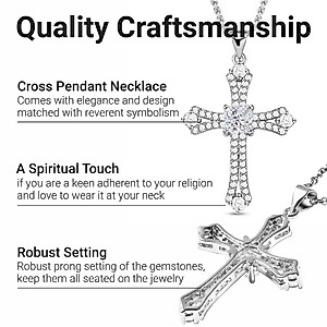 Shop LC Cross Necklace for Women White Cubic Zirconia Pendant Platinum Plated Christian Jewelry Faith Religious Stainless Steel Size 20" Birthday Gifts for Women