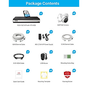 ZOSI 4K Security Camera System with Audio,4pcs 8MP Outdoor Indoor PoE IP Cameras,Night Vision,Human Detection,Smart Light Alarm,8Channel H.265+ NVR Recorder with 2TB HDD for Home 24/7 Recording