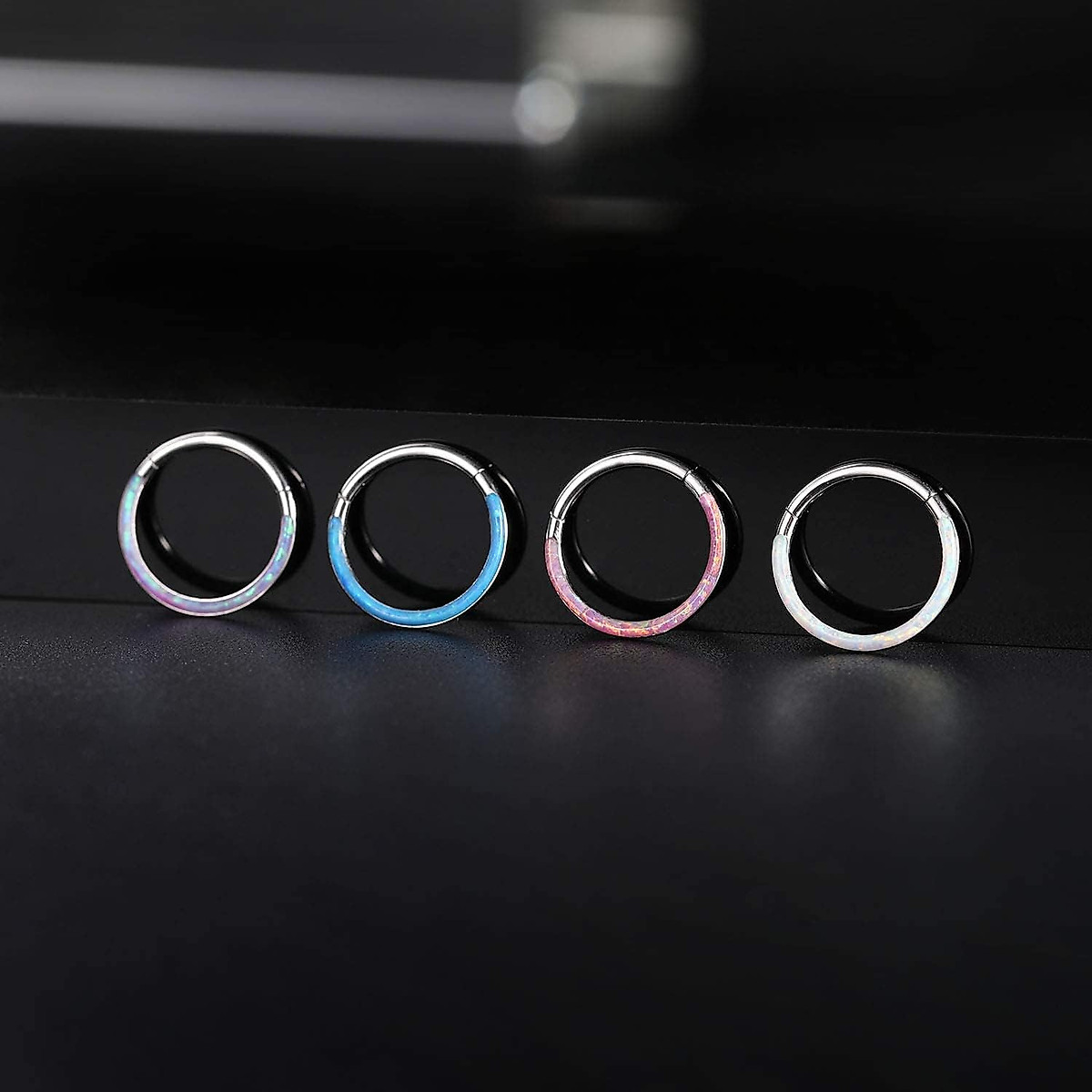 PEAKLINK Septum Jewelry 16G White Opal Septum Rings Daith Earring 316L Conch Piercing Jewelry 16G Nose Hoop Ring Septum Clicker Silver Rook Helix Tragus Cartilage Lobe Earring 8mm