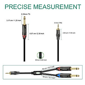 JOMLEY 1/8 Stereo to Dual 1/4 Mono Cable, 3.5mm TRS to Dual 1/4" TS Stereo Breakout Cable - 3.3ft