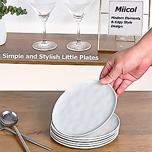Miicol Porcelain Dessert Plate, 6.5 Inch Appetizer Plates Set of 6, Small Ceramic Serving Plates, Modern Handmade Look Collection Dinnerware, Neutral Grey