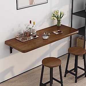 FURNIKNA Wall Mounted Folding Table,Floating Wall Desk for Small Spaces,Functional Hanging Desk for Home Laundry Room,Office Workstation,Study Work Bench(Walnut Color-A, 80 * 40cm / 31.5 * 15.7inch)