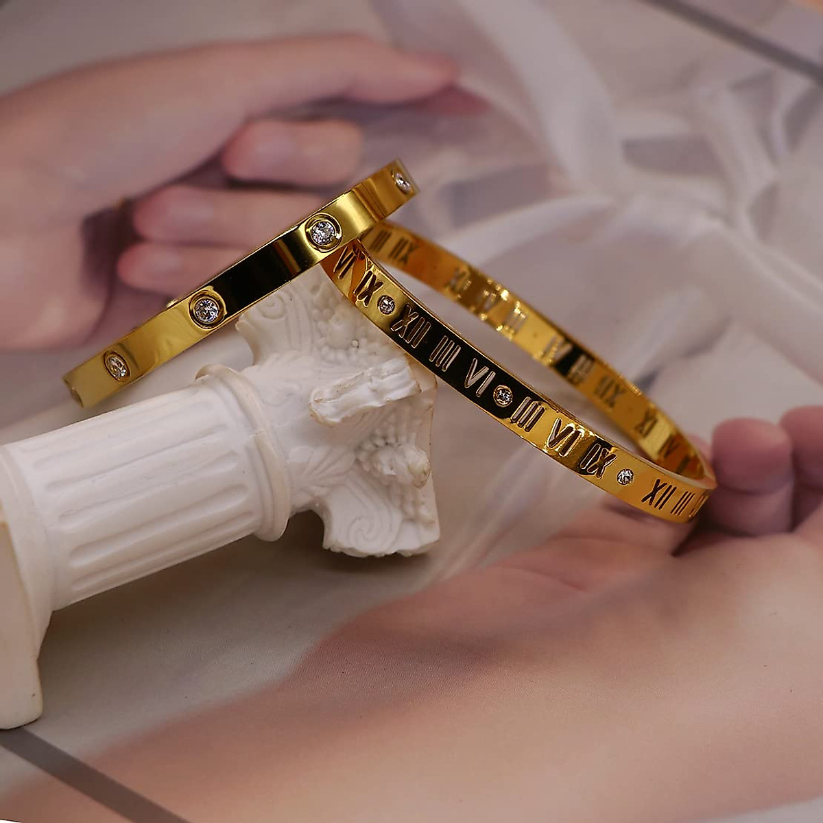 Jaline Fashion Classic Stainless Steel Roman Numeral Bangle Bracelet for Women Jewelry，Rose gold color ,Gold color，Silver color, FB-110 0