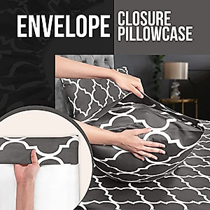 Utopia Bedding Queen Sheet Set, Soft Microfiber 4 Piece Bed Sheets with 16" Deep Pocket - Easy Care Brushed Microfiber (Quatrefoil - Grey)