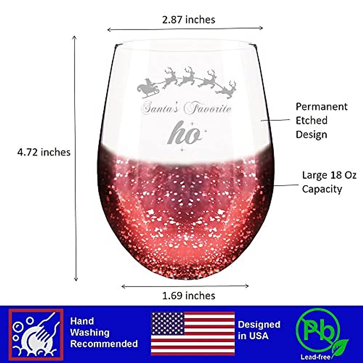 Christmas Stemless Santa Wine Glasses, Handmade Etched Wine Glasses, 4 Pack