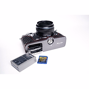 PENF Case, BolinUS Handmade Genuine Real Leather Half Camera Case Bag Cover for Olympus PEN-F Bottom Opening Version -Black