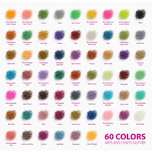 Extra Fine Glitter Set of 60 Vibrant Colors | Color Powder in Leak-Proof Shaker Jars (0.32oz/9g) | Arts & Crafts Glitter Kit Glows Under UV Light | Use for Projects, Slime, Nails, Body, Face & More