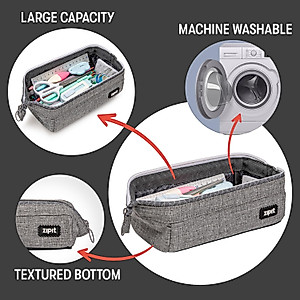 ZIPIT Lenny Pencil Case | Large Capacity Pencil Pouch | Pencil Bag for School, College and Office (Grey)