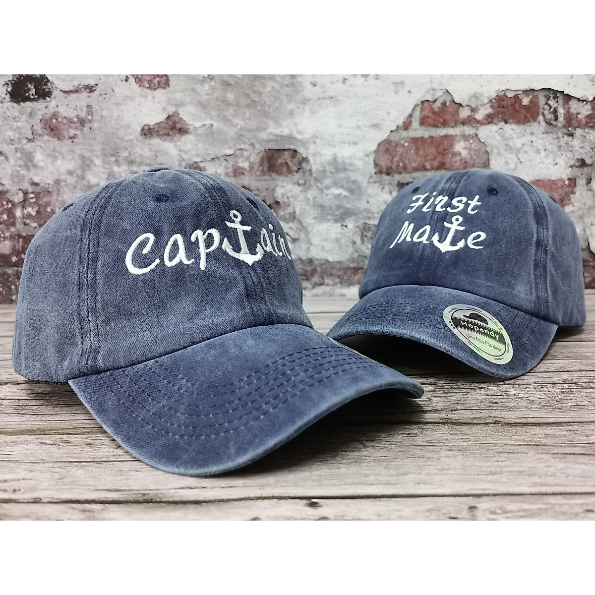 Captain & First Mate Anchor Hats for Couples, Navy Blue Embroidered Matching Boating Baseball Caps, Sailing Gift