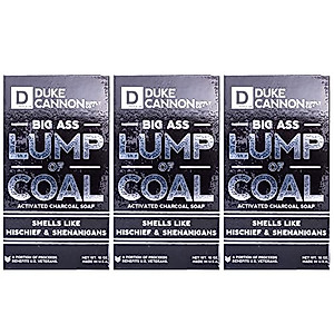 Duke Cannon Supply Co. Big Ass Lump of Coal Soap Bar for Men Holiday Edition (Bergamot & Black Pepper Scent) Multi-Pack - Superior Grade, Extra Large, Paraben-free, All Skin Types, 10 oz (3 Pack)