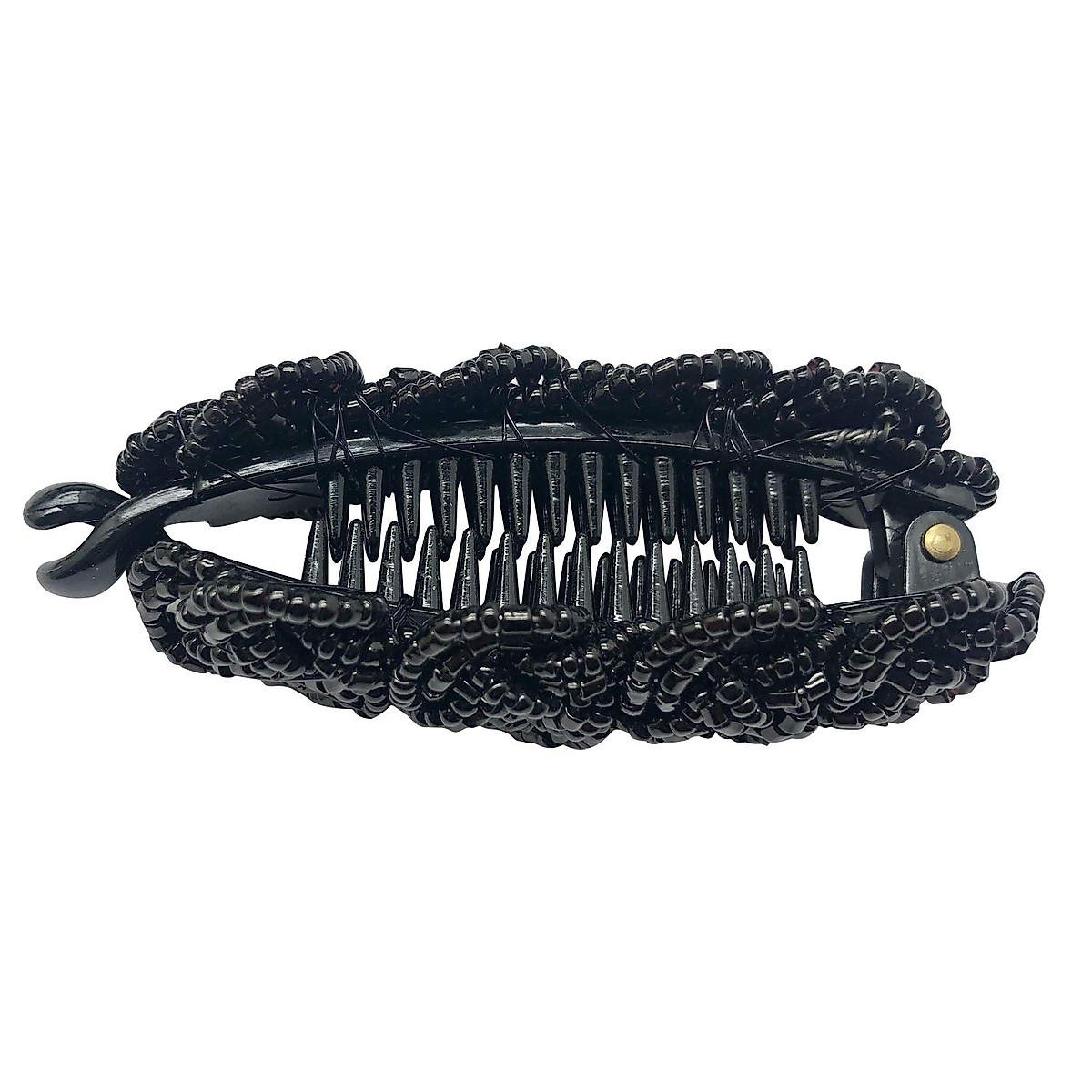 Handmade Braid Crystal String Beads Twist Banana Hair Clip Ponytail Holder Black or Blue Hair Clips No Slip Grip Comb Clamp Hair Grip Hairpins Hair Styling,2 Pack (Black)