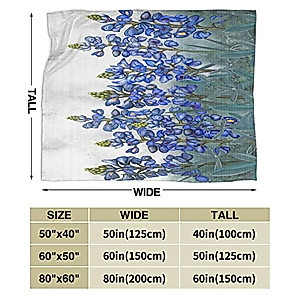 Fleece Blanket Blue Flowers Texas Bluebonnet Floral Throw Blanket for Couch Bed Sofa Chair,Soft Fuzzy Blankets Warm Flannel Lightweight Travel Camping Throw Blankets for Toddler 50"x40"
