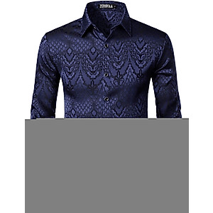 ZEROYAA Men's Hipster Slim Fit Long Sleeve Gothic Jacquard Button Up Dress Shirts for Party Prom ZLCL32-Navy XX-Large