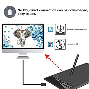 Graphics Drawing Tablets, UGEE M708 10 x 6 inch Large Active Area Drawing Tablet with 8 Hot Keys 8192 Levels Pen Graphic Tablets for Computer Digital Art Creation Sketch for Windows Mac os and Linux