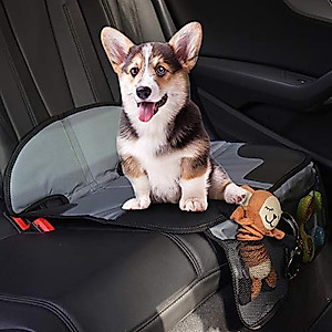 INFANZIA Car Seat Protector with Thickest Padding - Auto Seat Cover Mat for Baby Child Car Seats, Waterproof 600D Fabric, PVC Leather Reinforced Corners & 2 Large Pockets for Handy Storage, Gray