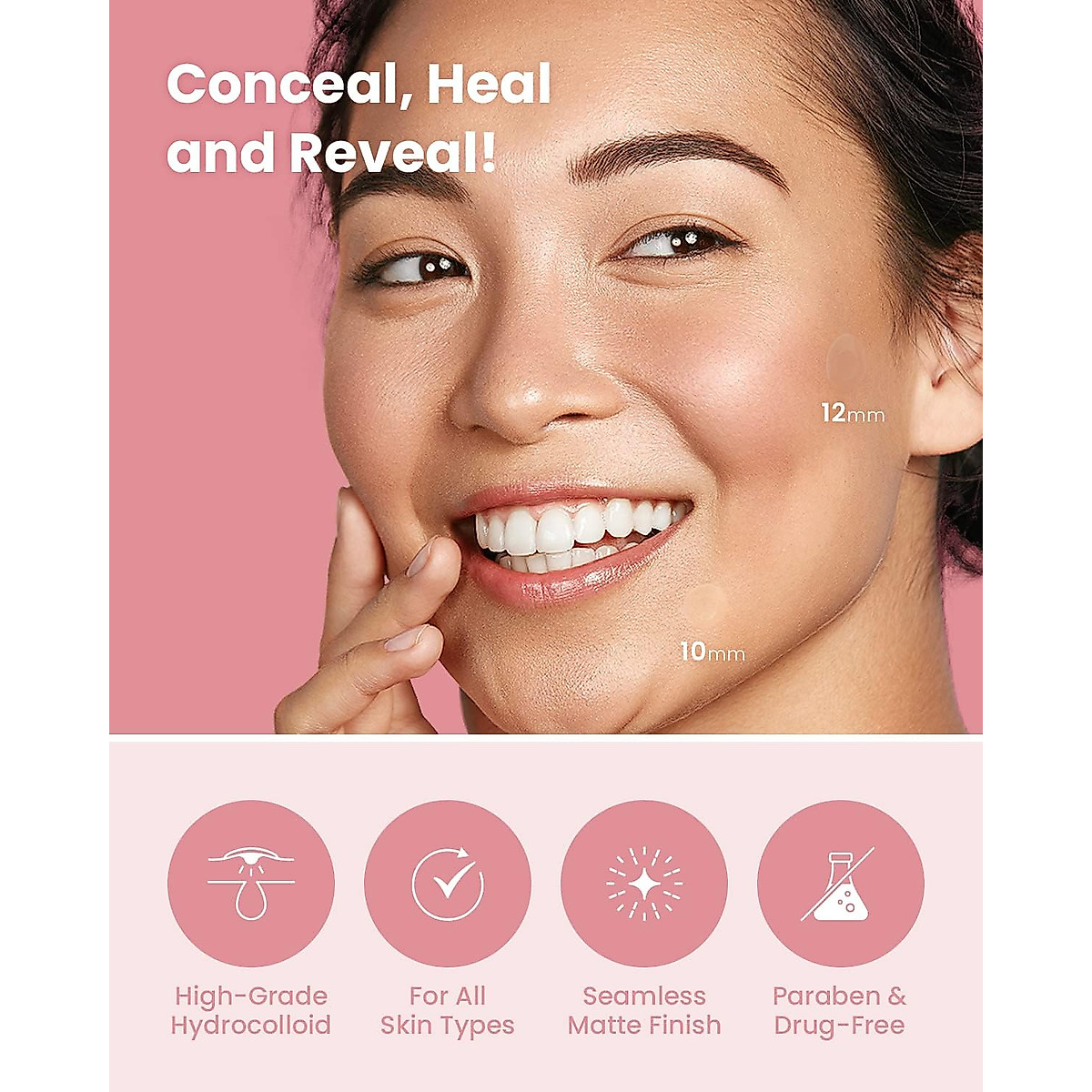 GLAM UP Performance Hydrocolloid Blemish Pimple Zit Patches - Ultra Thin Invisible Spot Cover Patches for Face and Skin, Strong Water-proof and Adhesive Overnight, Vegan-friendly (108 Count / 2Sizes)