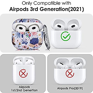 Airpods 3rd Generation Case, CAGOS Cute Airpod Gen 3 Case Floral Hard Protective Cover for Women Girls Compatible with Apple iPod 3rd Generation Charging Case (Light Blue)