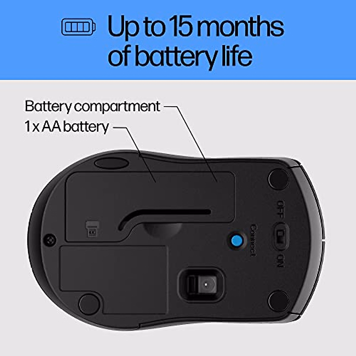 HP X3000 G2 Wireless Mouse - Ambidextrous 3-Button Control, & Scroll Wheel - Multi-Surface Technology, 1600 DPI Optical Sensor - Win, Chrome, Mac OS - Up to 15-Month Battery Life (‎28Y30AA#ABA, Black)