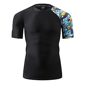 HUGE SPORTS Men's Splice UV Sun Protection UPF 50+ Skins Rash Guard Short Sleeves(HeyToucan, L)