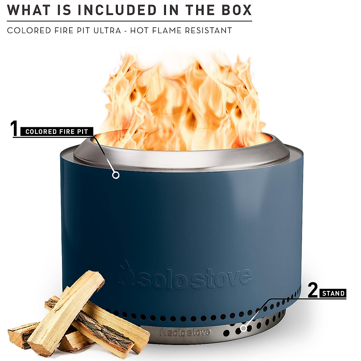 Solo Stove Yukon 2.0 with Stand, Smokeless Fire Pit | Portable Wood Burning Fireplace with Removable Ash Pan, Large Outdoor Firepit, Stainless Steel, H: 19.8 in x Dia: 27 in, 43.9. lbs, Color: Water